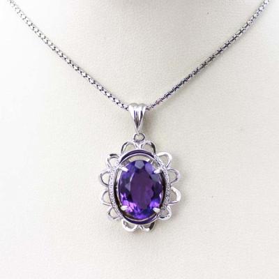 China 925 Sterling Silver 10mmx14mm  Amethyst  Cubic Zirconia Pendant and Silver Chain (PSJ0182) for sale