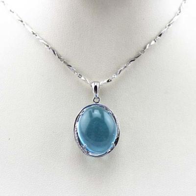 China Women Fashion Oval Dome Blue Topaz Cubic Zircon Pendant 925 Silver Chain Necklace (PSJ0187) for sale