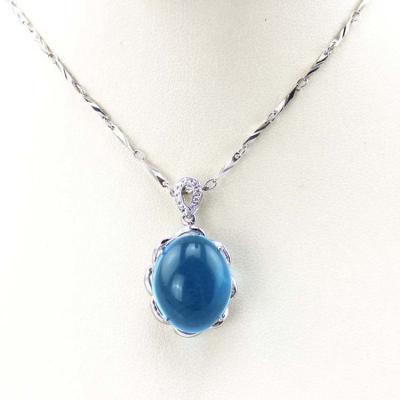 China Sterling Silver Jewelry 14mmx17mm Dome Oval  Blue Topaz Cubic Zirconia Pendant (PSJ0189) for sale