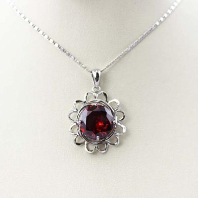 China Sterling Silver Garnet Cubic  Zirconia Pendant  with 925 Silver Chain Necklace (PSJ01900) for sale