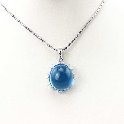 China Women Jewelry 14mmx16mm Oval  Dome Blue Topaz Cubic Zirconia Pendant Necklace (PSJ0197) for sale