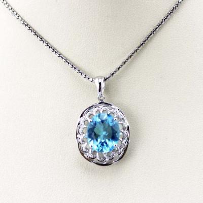 China Women Jewelry 9mmx11mm Blue Topaz CZ Diamonds Sterling Silver Pendant Necklace (PSJ0199) for sale