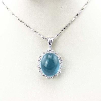 China Women Jewelry 9mm x11mm Oval Dome  Blue Topaz Cubic Zircon Sterling Silver Pendant(PSJ0201) for sale