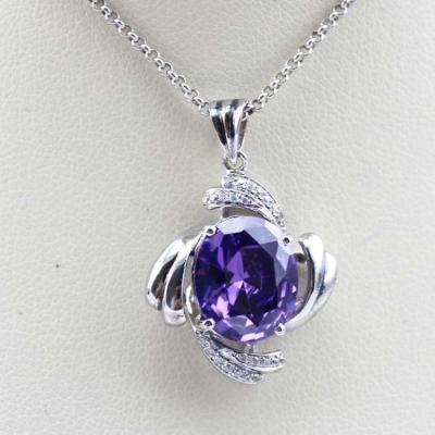 China 925 Silver Jewelry 7mmx9mm Oval Purple Cubic Zirconia Pendant Necklace (PSJ0207) for sale