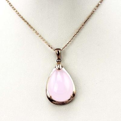 China 18k Rose Gold Plated Silver Bead ChainPink Cubic Zirconia Pendant Necklace (PSJ0216) for sale
