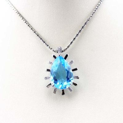 China 925 Sterling Silver 12mmx18mm Drop Shape Blue Topaz CZ Diamonds Pendant with Chain Necklace (PSJ0217) for sale