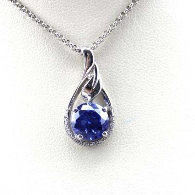China 925 Silver  7.5mm Tanzanite Cubic Zircon Stones Pendant Necklace (PSJ0241) for sale