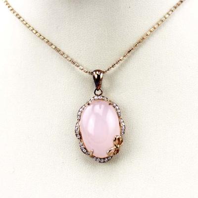 China Rose Gold Plated Sterling Silver Oval 14mmx20mm Rose Quartz  Pendant Necklace (PSJ0260) for sale