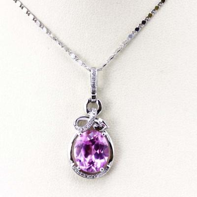 China Sterling Silver Oval Pink Zircon Pendant and 925 Silver Chain Necklace (PSJ0268) for sale