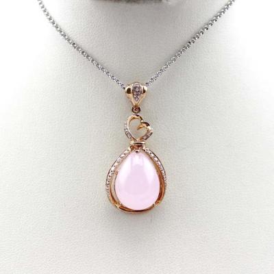 China Rose Gold Plated 925 Silver 12mmx16mm Rose Quartz Drop Pendant(PSJ0277) for sale