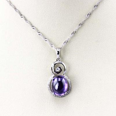 China Sterling Silver Wave Chain  with Amethyst Dome Cubic Zircon Pendant(PSJ0326) for sale