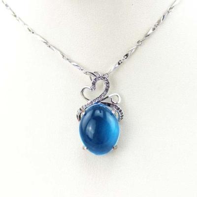China Sterling Silver Oval Created BlueTopaz Dome Cubic Zircon Gemstone Pendant  Silver Chain(PSJ0343) for sale