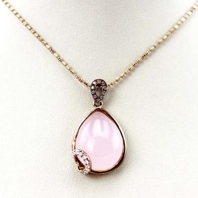 China Rose Gold Plated Silver Chain with Rose Quartz Cubic Zirconia Pendant Necklace (PSJ0348) for sale