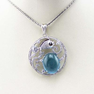 China Fashion Silver Jewelry Oval Dome Blue Topaz CZ Fish Charm Jewelry (PSJ0354) for sale