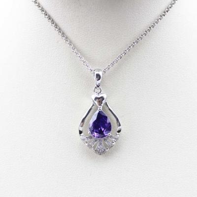China Sterling Silver Drop Shpe Aemthyst CZ Diamonds Pendant (PSJ0335) for sale