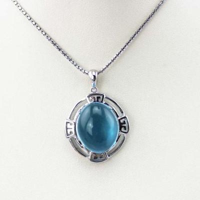 China Sterling Silver Oval Dome Created Blue Topaz Cubic Zirconia Pendant  Silver Chain (PSJ0359) for sale