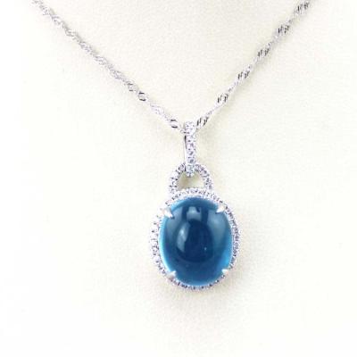 China 925 Sterling Silver 12x14mm Dome Blue Topaz CZ Diamonds  Pendant and Silver Chain Necklace (PSJ0361) for sale
