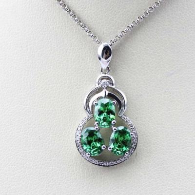 China 925 Silver Three Stones Green Clear Cubic Zircon Pendant  Necklace (PSJ0377) for sale