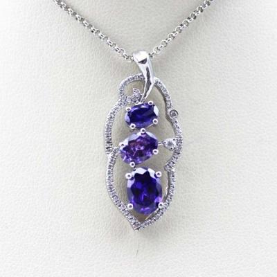 China 925 Silver Jewelry Amethyat CZ Diamonds Leaf ShapeThree Stones Pendant (PSJ0382) for sale