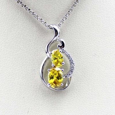 China Sterling Silver Jewelry  Yellow Citrine CZ Diamonds Two Stones Pendant (PSJ0389) for sale
