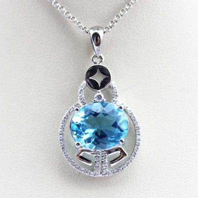 China Sterling Silver Jewelry 10x12mm Blue Topaz CZ Diamonds Pendant Necklace (PSJ0393) for sale