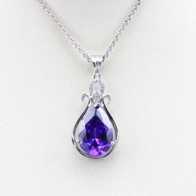 China Women  925 Silver Jewelry 10mmx14mm Purple Cubic Zircon Pendant Necklace (PSJ0394) for sale