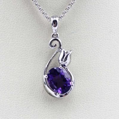 China Fashion Jewelry Sterling Silver 7mmx9mm Oval Amethyst Cubic Zircon Pendant  (PSJ0400) for sale