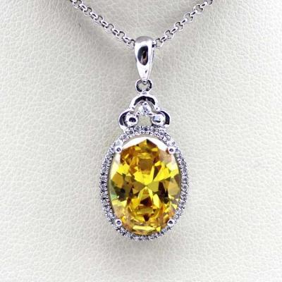 China Women's Jewelry 925 Silver 9mmx13mm Yellow Citrine Cubic Zirconia Pendant (PSJ0404) for sale