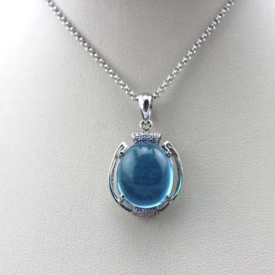 China 925 Silver Jewelry 12mmx14mm Oval Dome Blue Topaz Cubic Zircon Pendant(PSJ0407) for sale