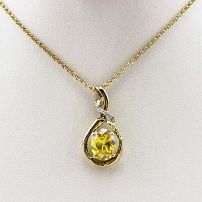 China Yellow Gold  Plated Silver Oval Yellow Citrine Cubic Zircon  Pendant (PSJ0410) for sale