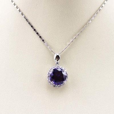 China Fine Silver Jewelry Round Amethyst  Cubic Zircon Pendant Necklace (PSJ0413) for sale
