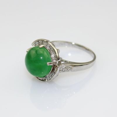 China 925 Sterling Silver Ring 11mm Round Green Jade Cubic Zirconia(F03) for sale