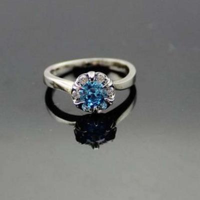 China 925 Sterling Silver Round Blue Topaz Cubic Zircon Solitaire Ring(F11) for sale