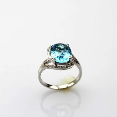 China Women Jewelry 925 Silver Ring with 8mmx10mm Oval Blue Topaz Cubic Zircon(F13) for sale