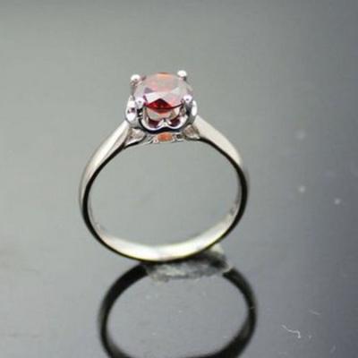 China White Gold Plated Silver Round  5.5mm Garnet Cubic Zirconia Engagement Ring(F15) for sale