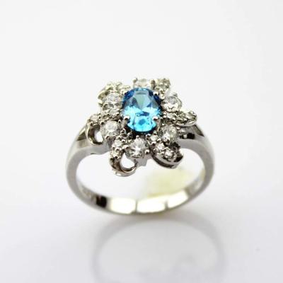 China Women Jewelry 5mmx7mm Oval  Blue Topaz Clear Cubic Zirconia Silver Ring(F22) for sale