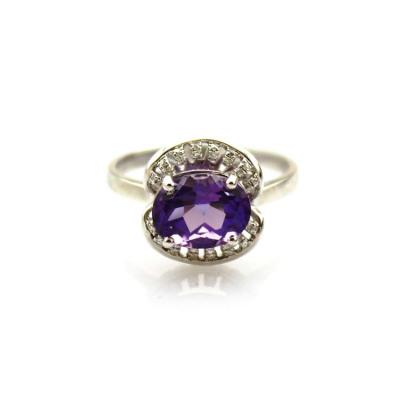 China 925 Silver  7mmx9mm Oval Purple Cubic Zircon Gemstone Ring (F30) for sale