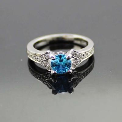 China Sterling Silver Engagement Ring with 5mm Round Blue Topaz Cubic Zirconia(F40) for sale