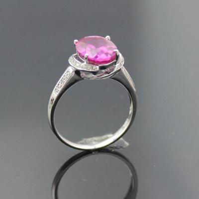 China White Gold Plated 9mmX11mm Pink Cubic Zirconia Silver Ring(F45) for sale
