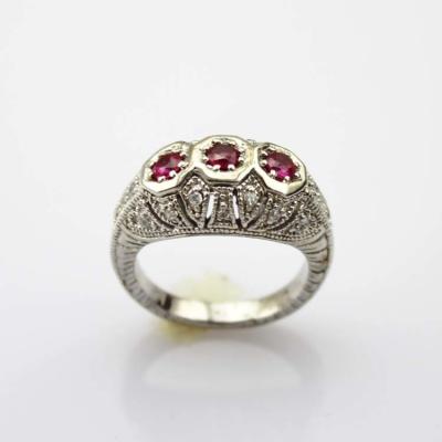 China White Gold Plated Sterling Silver Ring with Pink Cubic Zirconia(F58) for sale