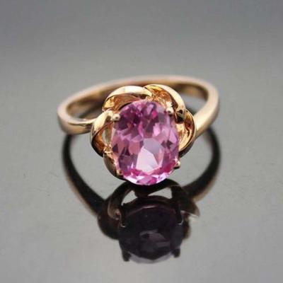 China 18k Rose Gold Plated Sterling Silver Engagement Ring with Pink Cubic Zirconia(F66) for sale