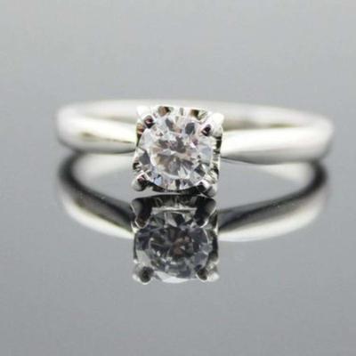China 18K White Gold Sterling Silver Engagement Ring with 6mm White Cubic Zirconia(F67) for sale