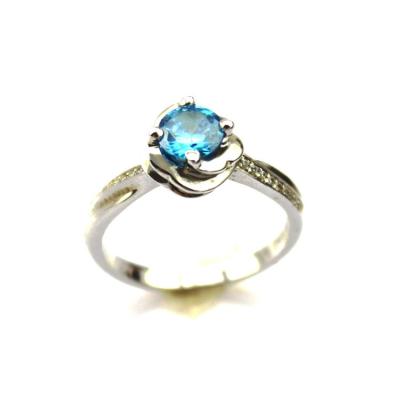 China Sterling Silver Engagement Ring with 6mm Blue Topaz Cubic Zirconia(F84) for sale