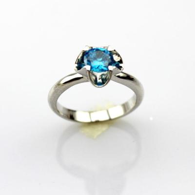 China Sterling Silver Engagement Ring with Solitaire 6mm Created Blue Topaz(F88) for sale