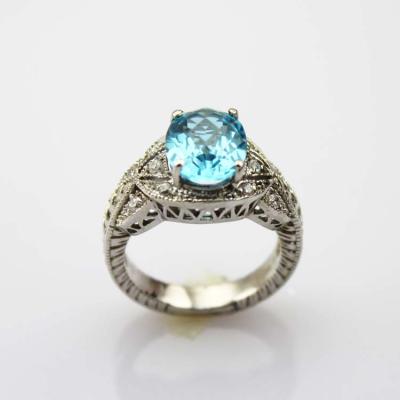 China 925 Silver Engagement Ring with 8mmx10mm Blue Topaz CZ Diamonds (F94) for sale