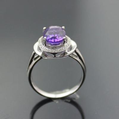 China 925 Sterling Silver Oval Cubic Zircon Amethyst Gemstone Ring(F95) for sale