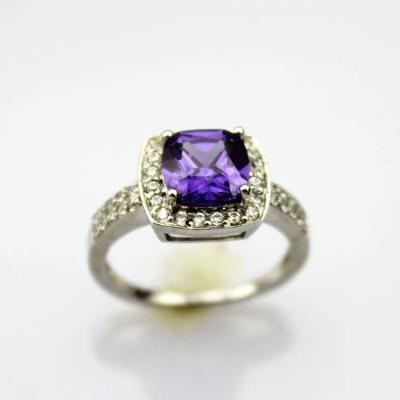 China Women Jewelry 925 Silver 7mmx7mm Amethyst Cubic Zirconia Ring(FR024) for sale