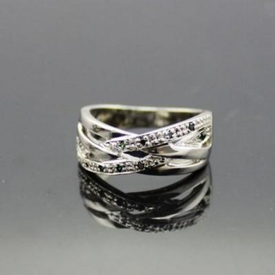China Women Jewelry 925 Silver  Green Cubic Zirconia Crossover Ring(FR0146) for sale