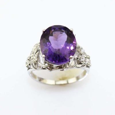 China Gemstone Silver Jewelry 10mmx12mm Purple and Clear Cubic Zircon Ring(FR0180) for sale