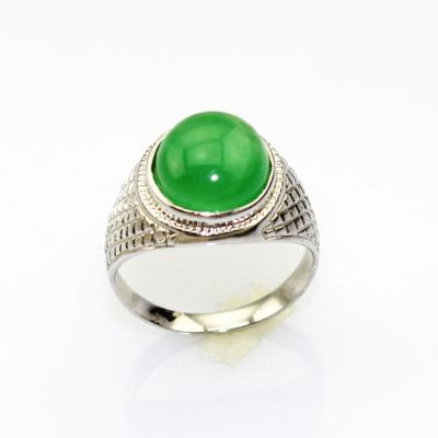 China White Gold Plated Sterling Silver Green Jade  Ring  (JR040) for sale